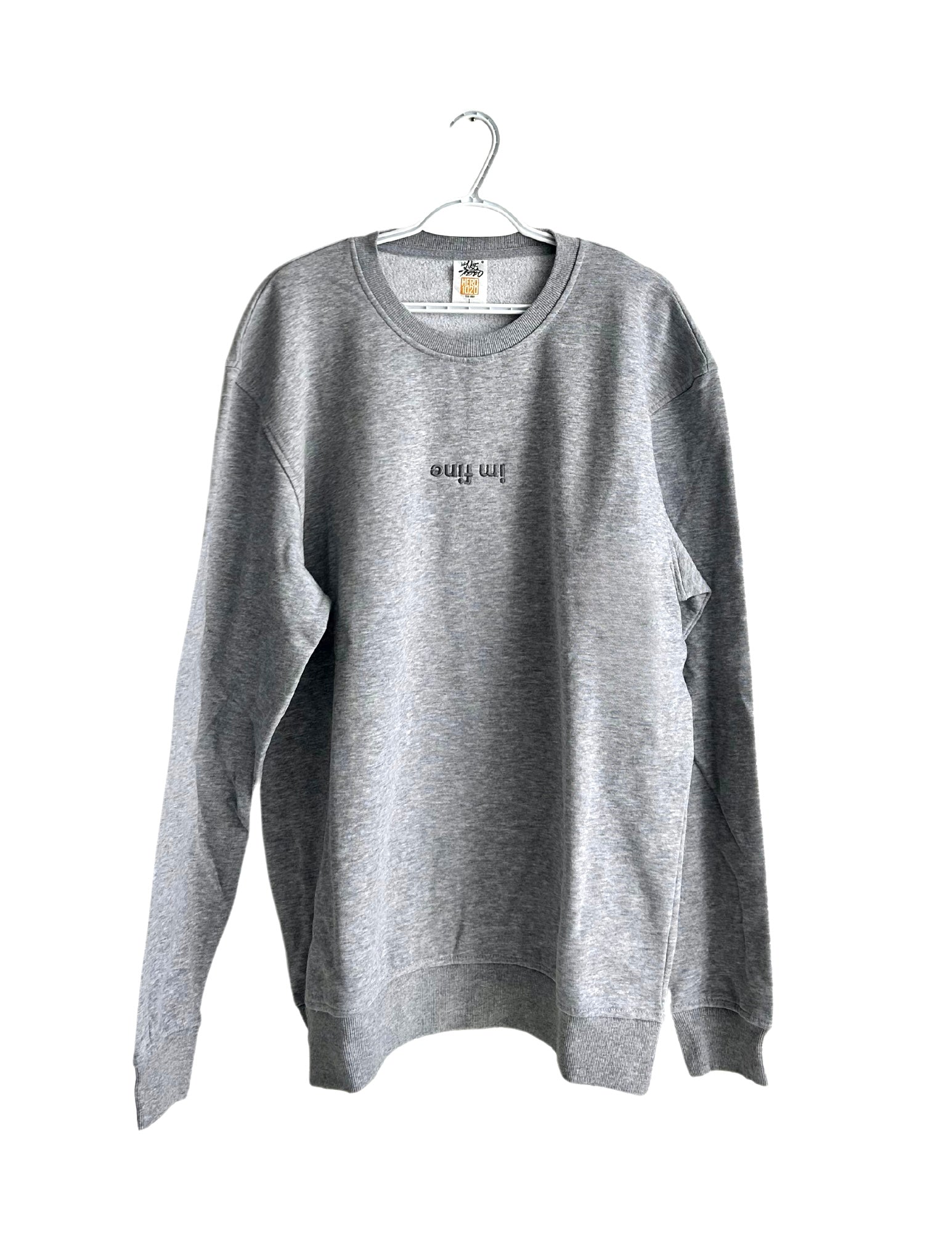 "im fine" embroidered crewneck - grey – Jamie Fine Merch